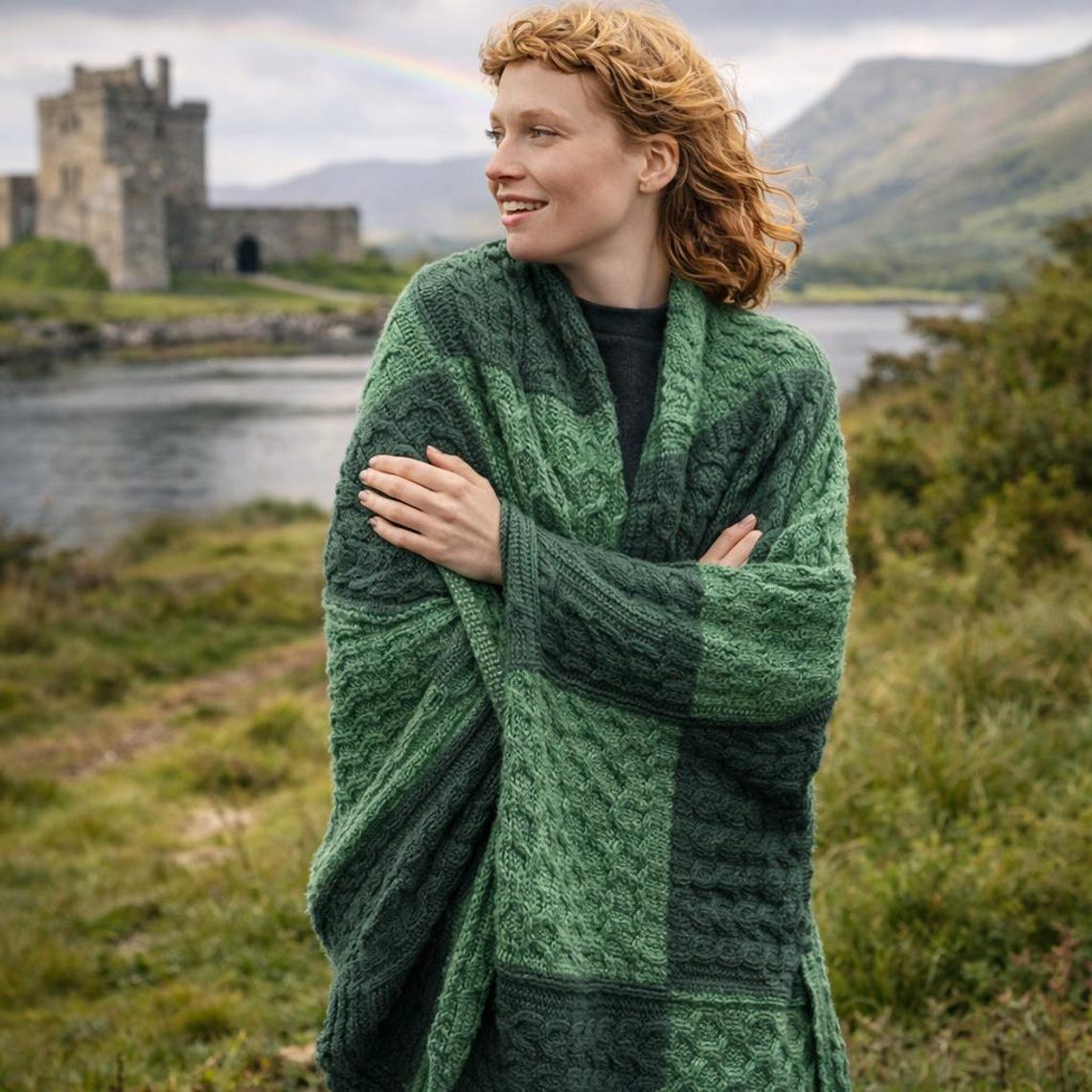 Patchwork Intarsia Wool Blanket, Made in Ireland Throw, Irish Wool Home ...