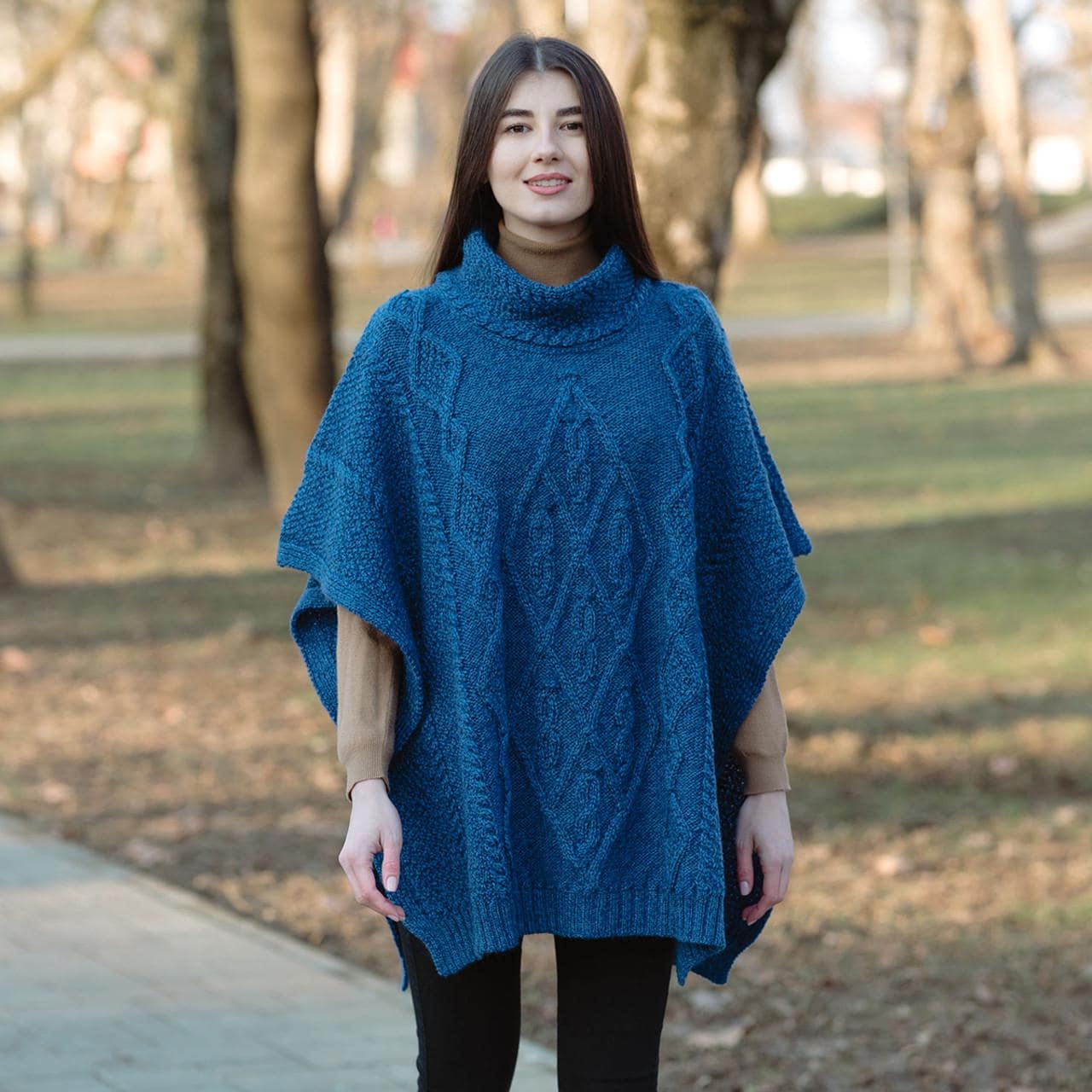 Aran Cowl Neck Irish Poncho | Merino Wool | Cable Knit Wrap | One Size ...