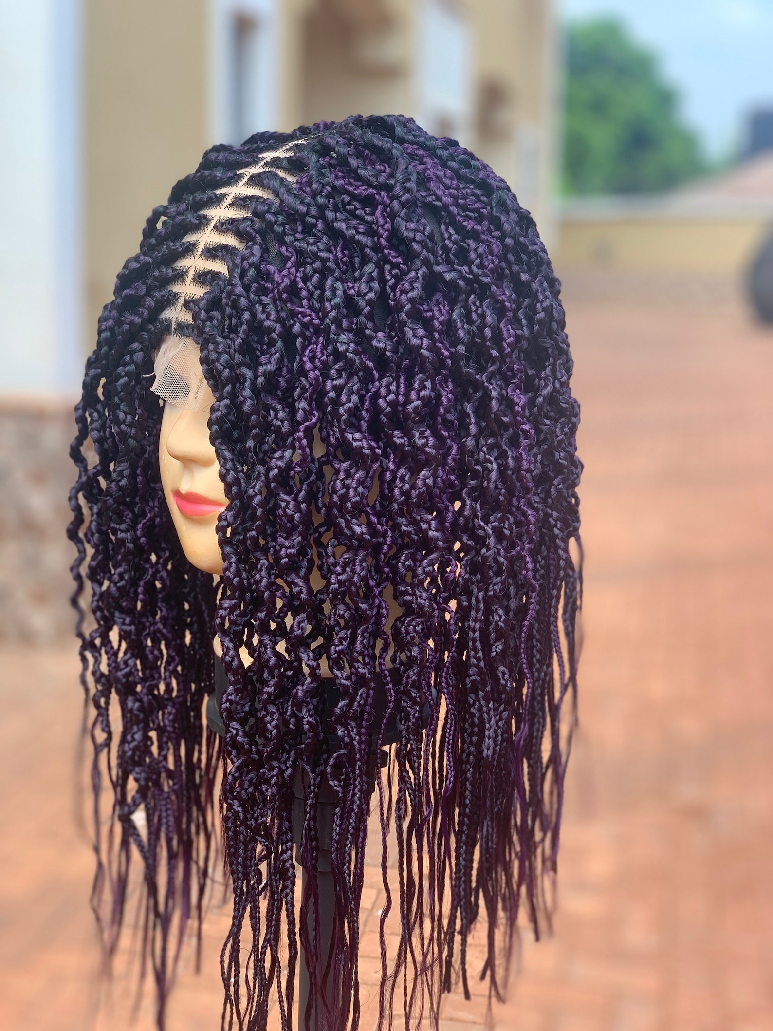 Ghana Weaving Purple Curly Braided Wig Deep Middle Part - Etsy