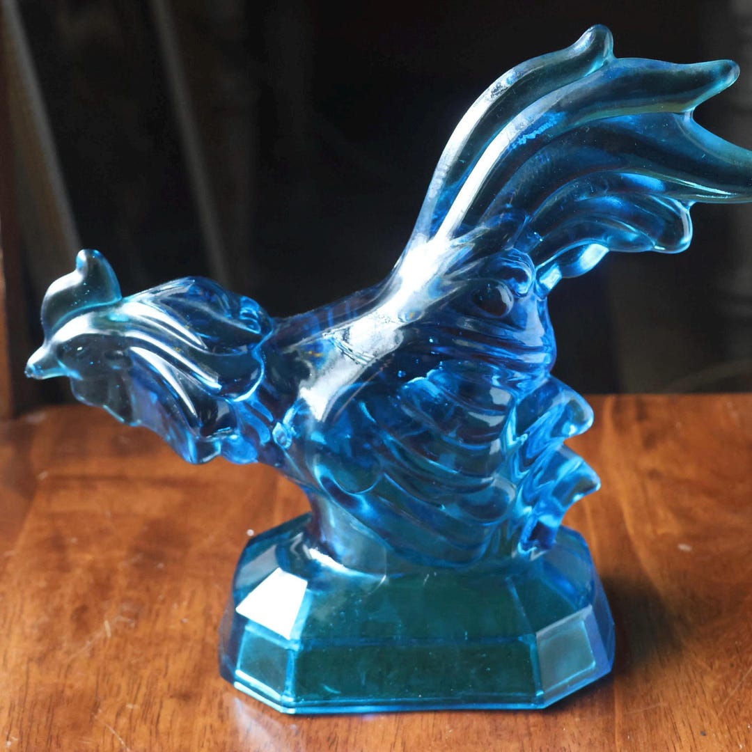 Vintage LE Smith Glass Fighting Rooster Blue Azure Glass - Etsy