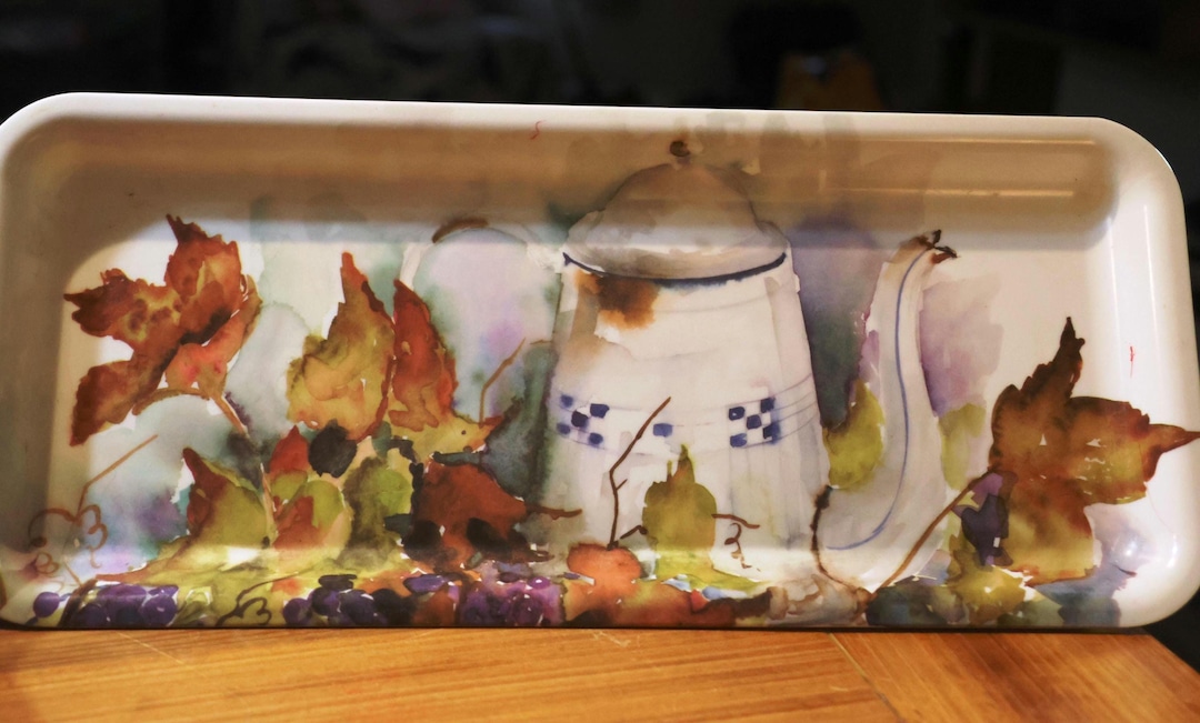 Delta Group Melamine Tray – Vintage Italian Watercolor Teapot & Grapes ...