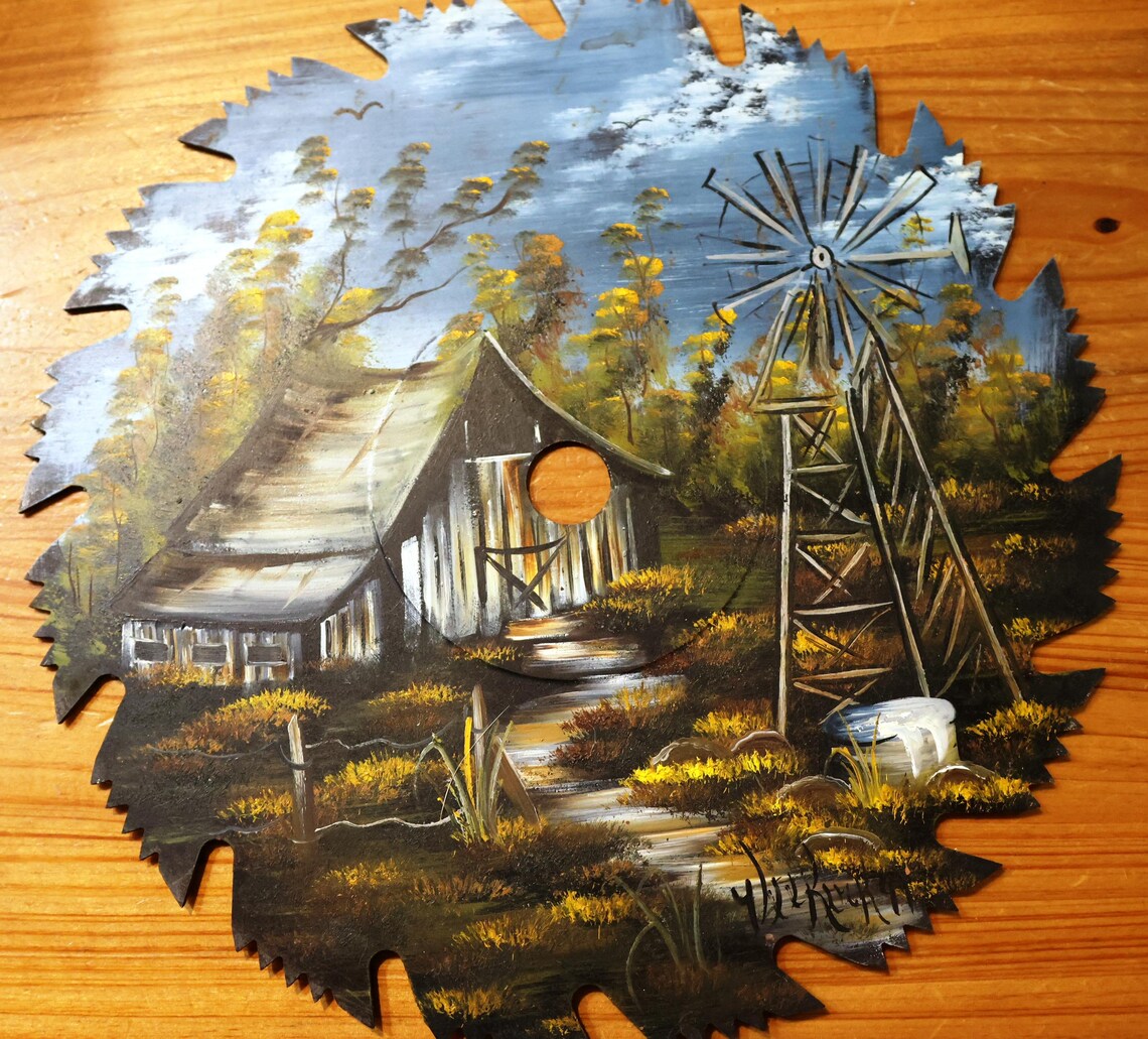 Hand-painted Saw Blade Wall Art – Rustic Farmhouse Scene With Barn ...