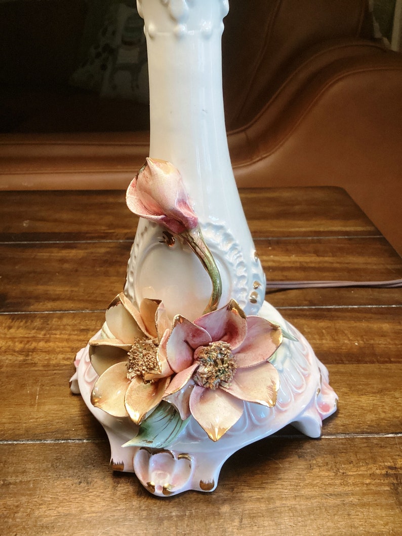 Antique Capodimonte Table Lamp With Floral Base, Hand-painted, Made in ...
