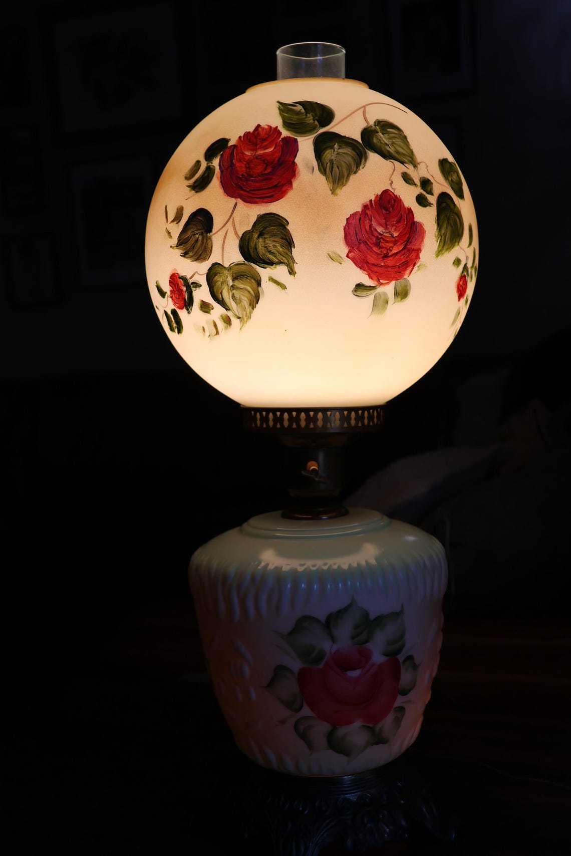 Vintage Hand-painted Hurricane Lamp With Floral Design – Antique Charm ...