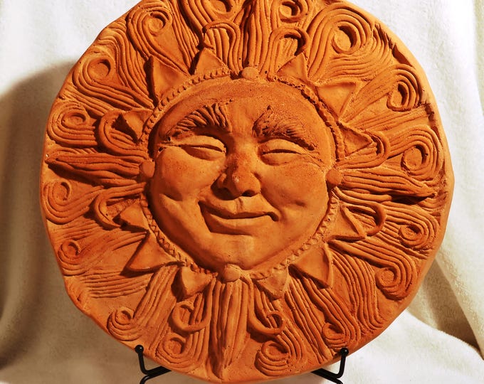 Vintage Terracotta Sun Face Wall Art – Comanche Pottery – 12" Smiling ...