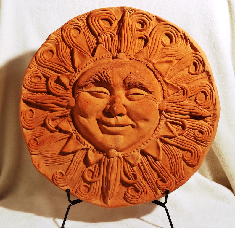 Vintage Terracotta Sun Face Wall Art – Comanche Pottery – 12" Smiling ...