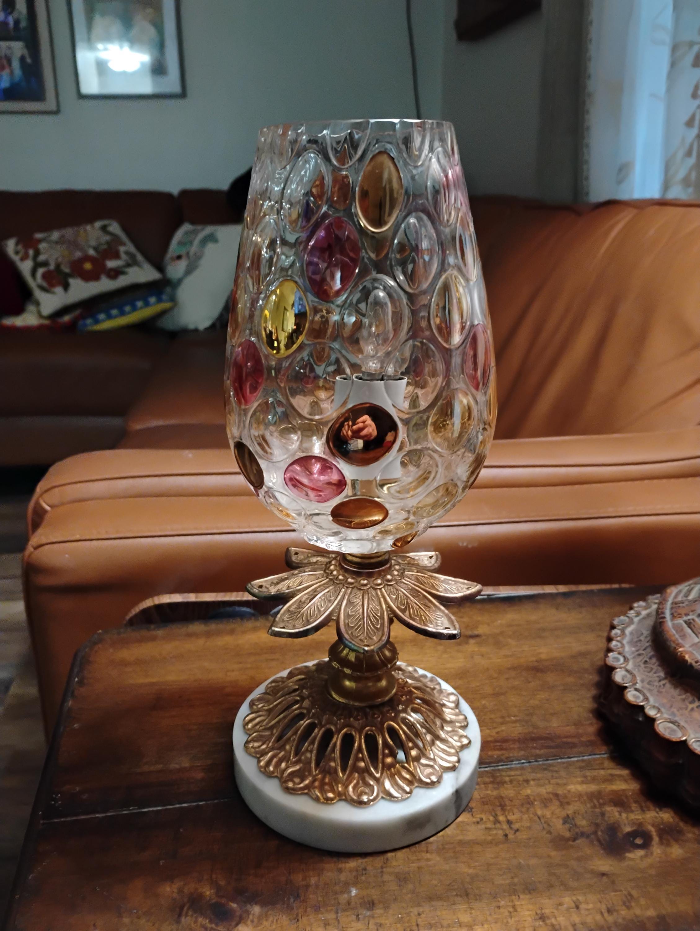 Vintage Italian Coin Dot Lamp With Marble Base – Ornate Glass & Brass ...