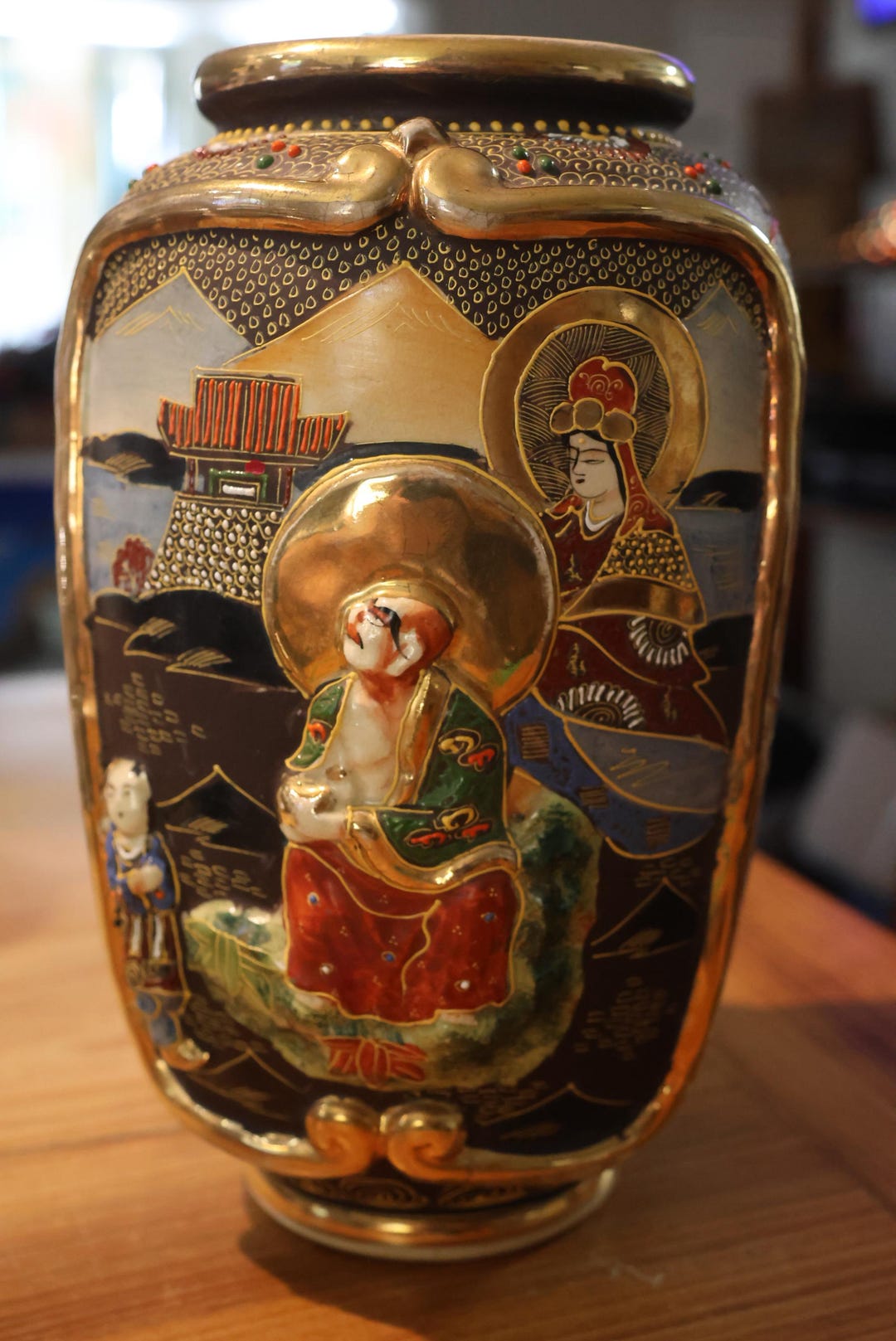 Vintage Japanese Satsuma-style Marriage Jar | Hand-painted Moriage ...
