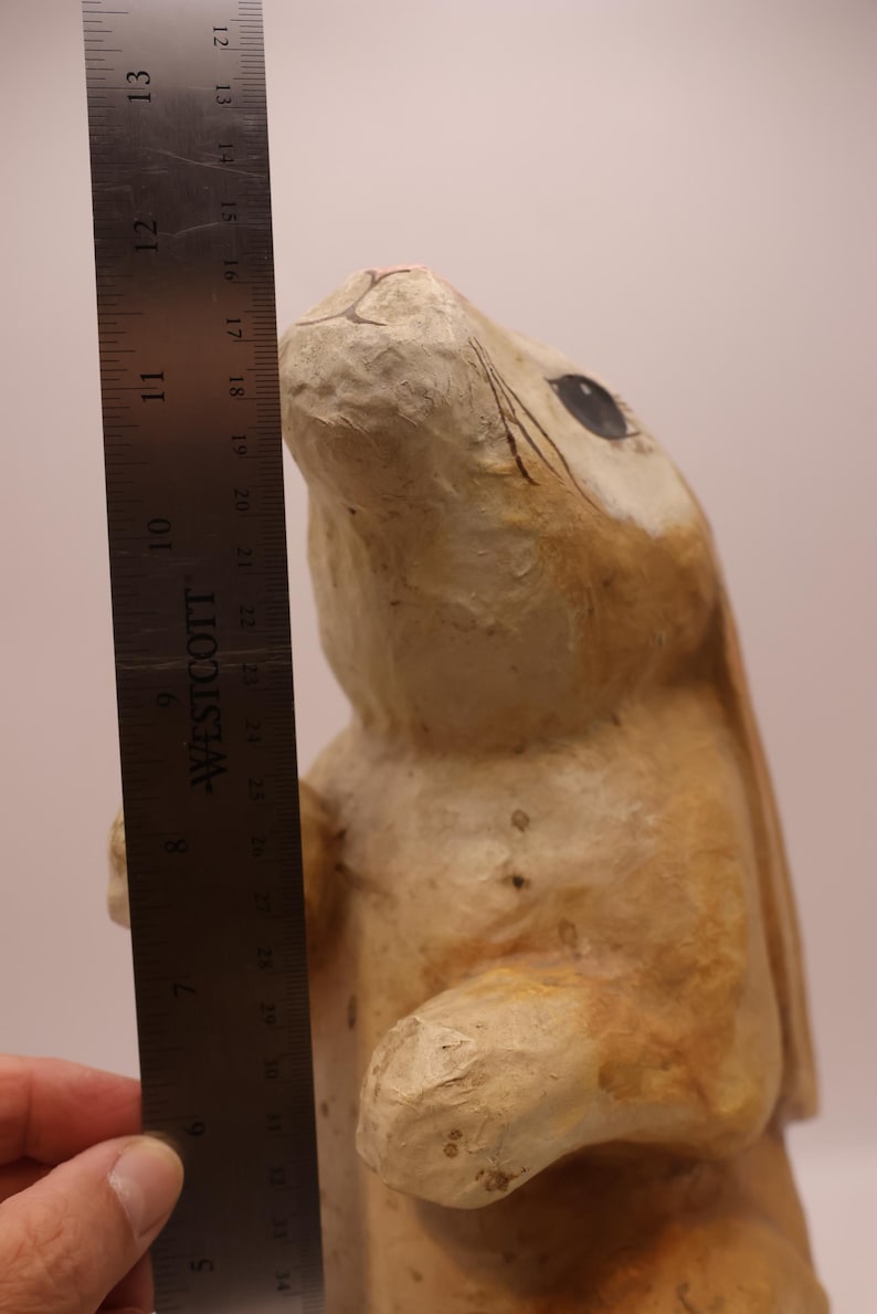Vintage Papier Mâché Bunny Rabbit Sculpture – 15” Tall Hand-painted ...