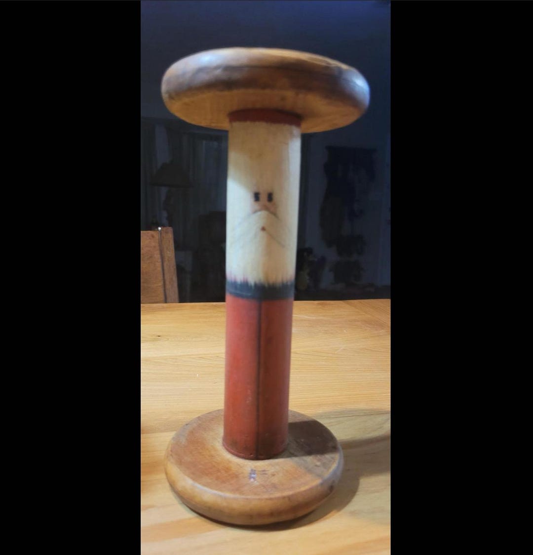 Vintage Wooden Spool With Hand-painted Santa – 10-inch Christmas Decor ...