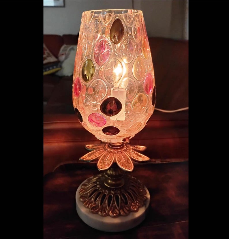 Vintage Italian Coin Dot Lamp With Marble Base – Ornate Glass & Brass ...