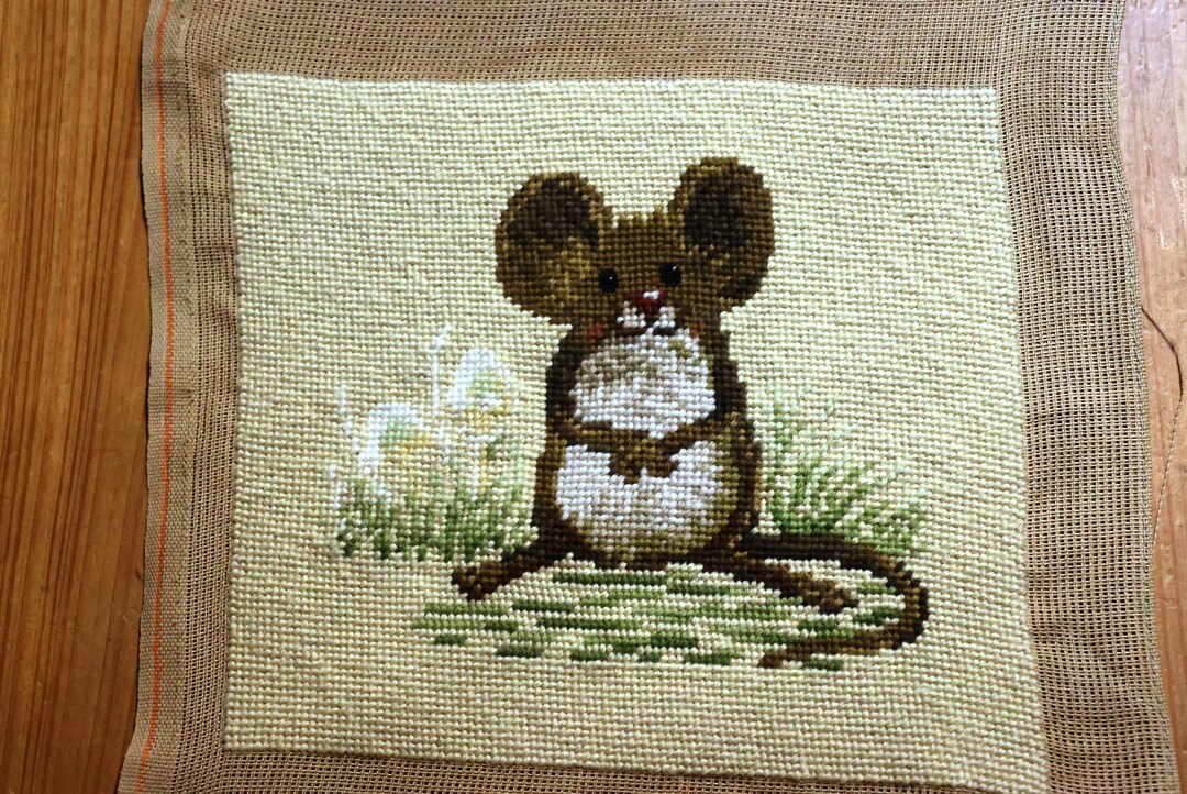 Vintage Needlepoint Mouse – Hand-stitched Unframed Canvas – 8.5"x10 ...