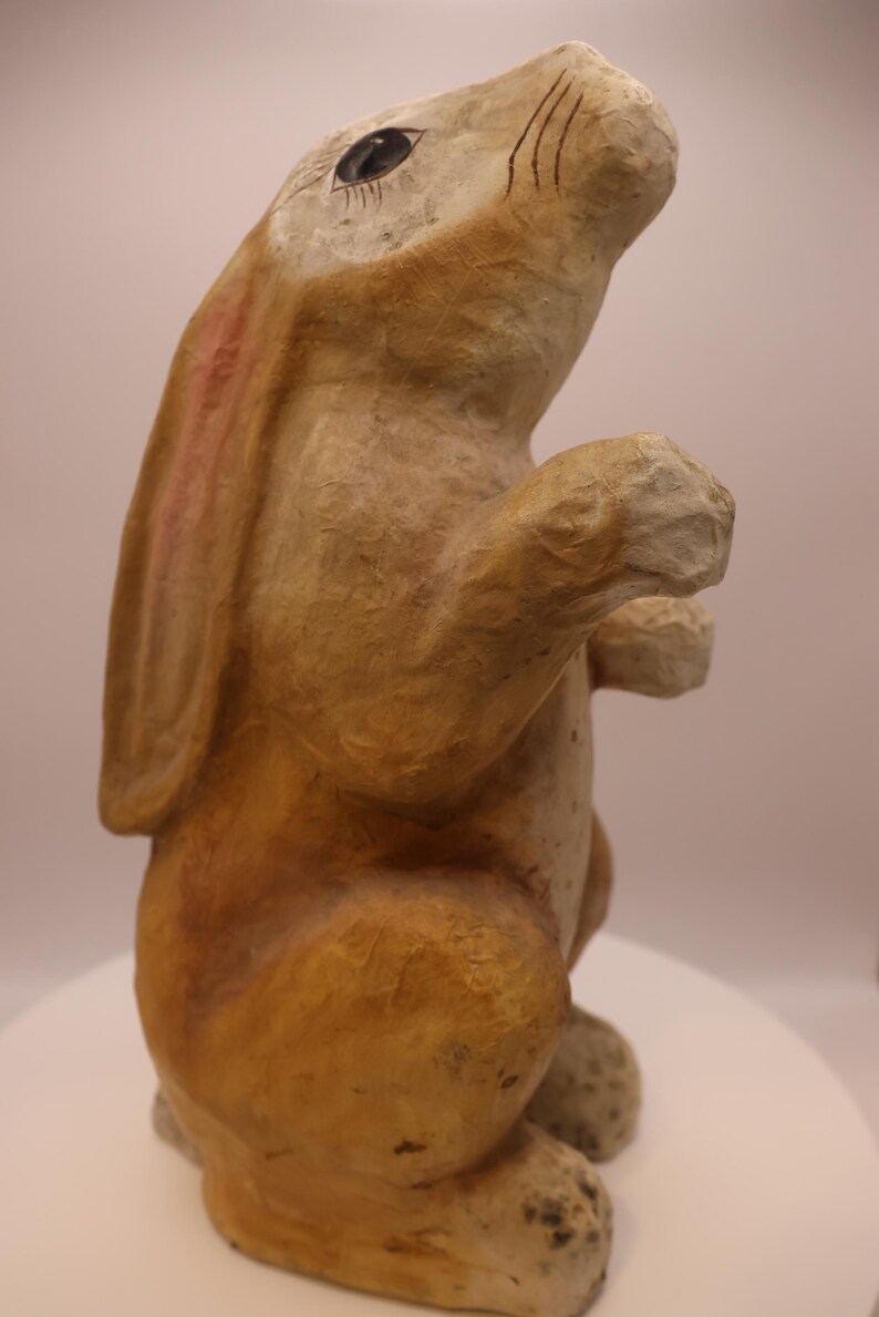 Vintage Papier Mâché Bunny Rabbit Sculpture – 15” Tall Hand-painted ...