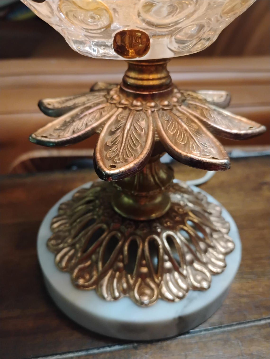Vintage Italian Coin Dot Lamp With Marble Base – Ornate Glass & Brass ...