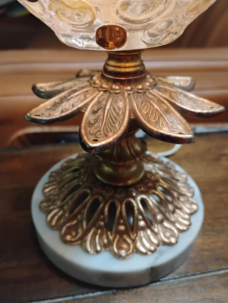 Vintage Italian Coin Dot Lamp With Marble Base – Ornate Glass & Brass ...