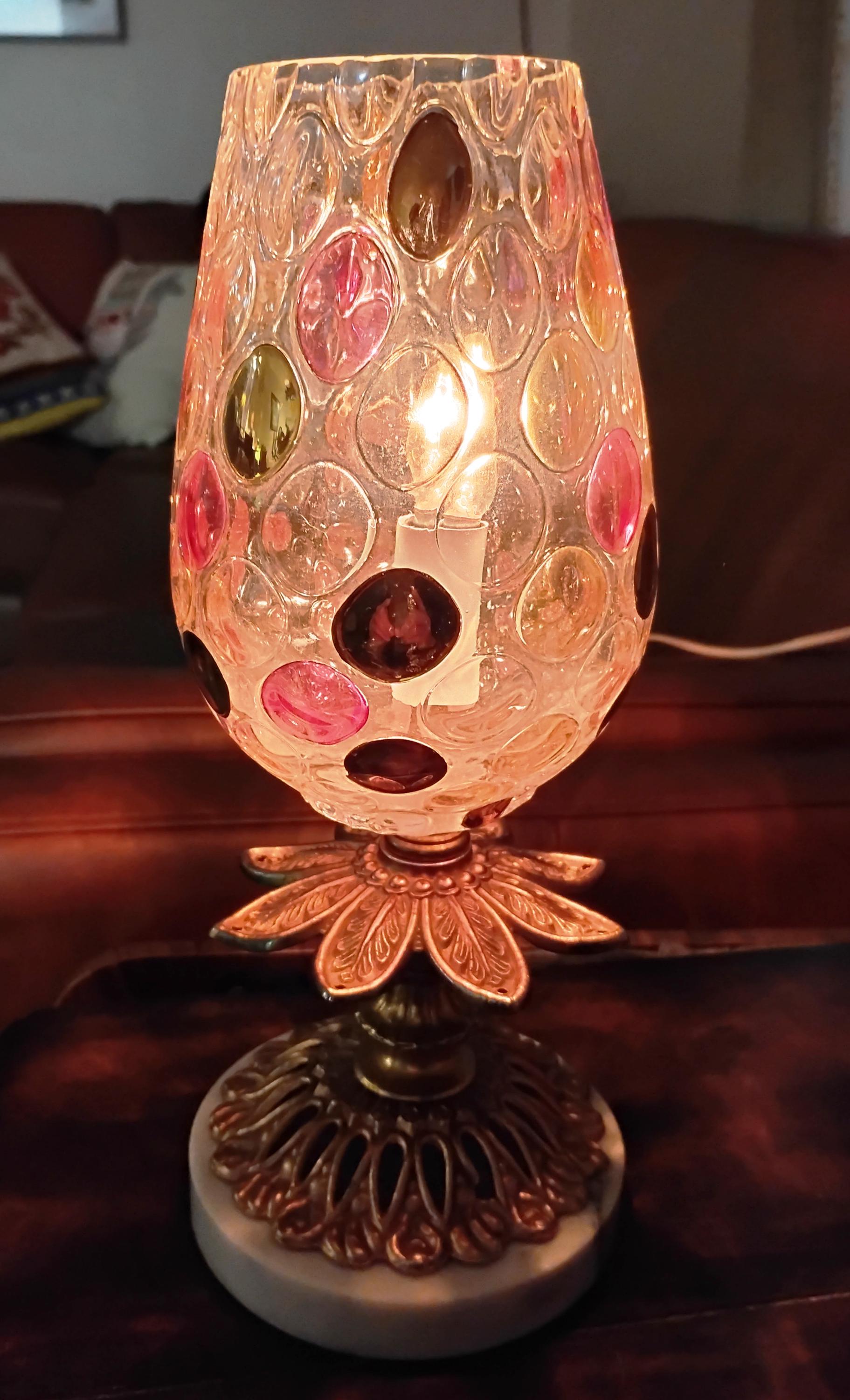Vintage Italian Coin Dot Lamp With Marble Base – Ornate Glass & Brass ...