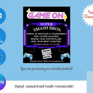 Super Smash Bros Party Invitation Downloadable Customizable Printable ...
