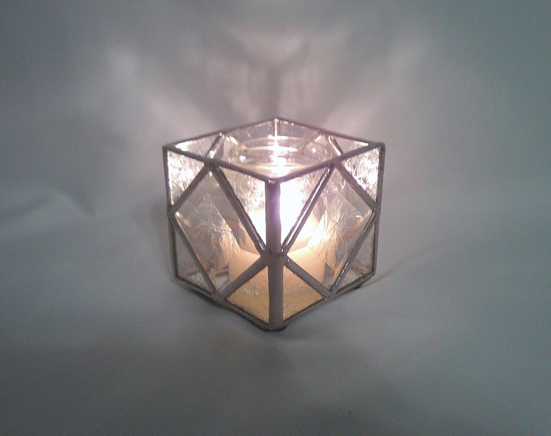 Stained Glass Diamond Shaped Candle Holder With Bevels - 3x3x3 ...