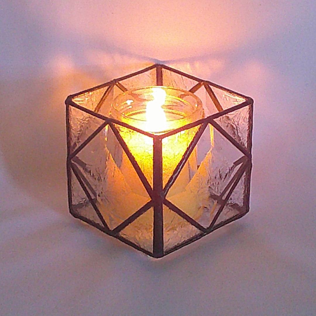 Stained Glass Diamond Shaped Candle Holder With Bevels - 3x3x3 ...
