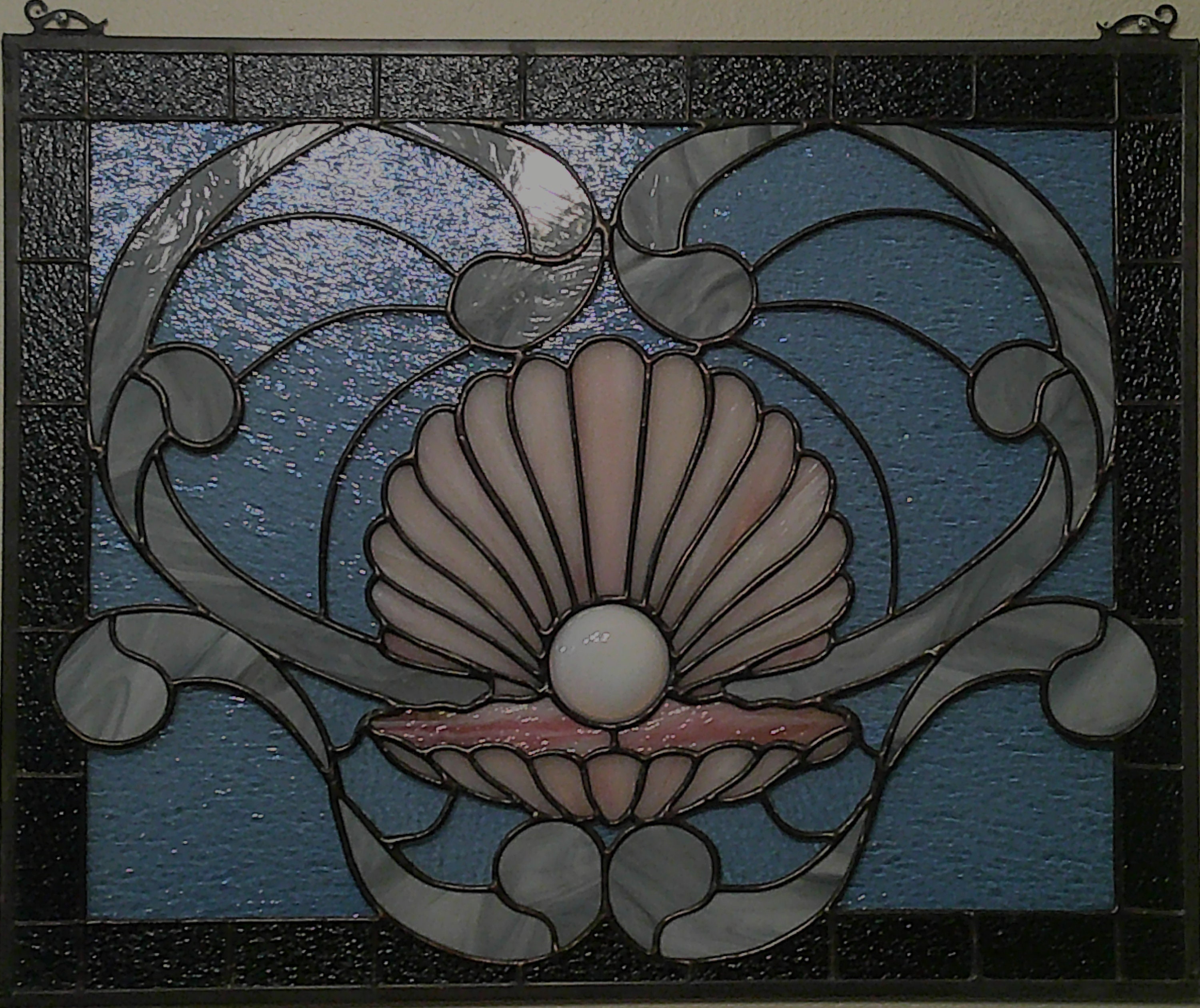 Stained Glass Panel pearl Clamshell 25 X 20 Horizontal Window or Wall ...