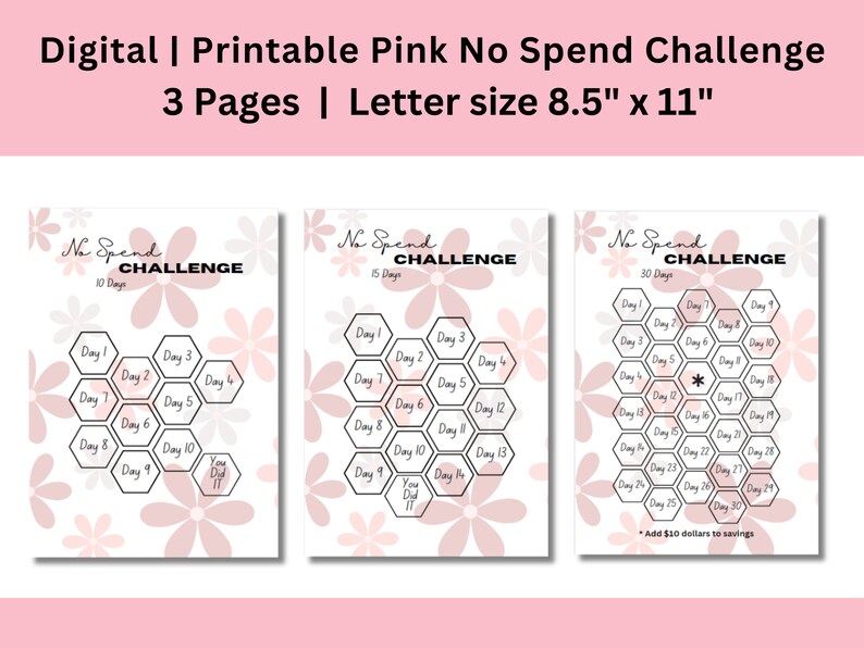 Pink No Spend Money Saving Challenge, Savings Tracker Printables ...