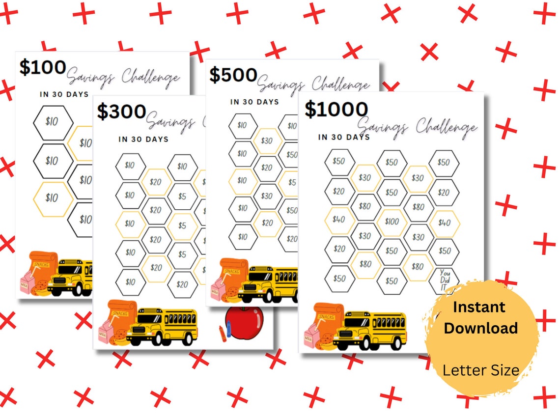 Back to School Money Saving Challenge, Savings Tracker Printables ...
