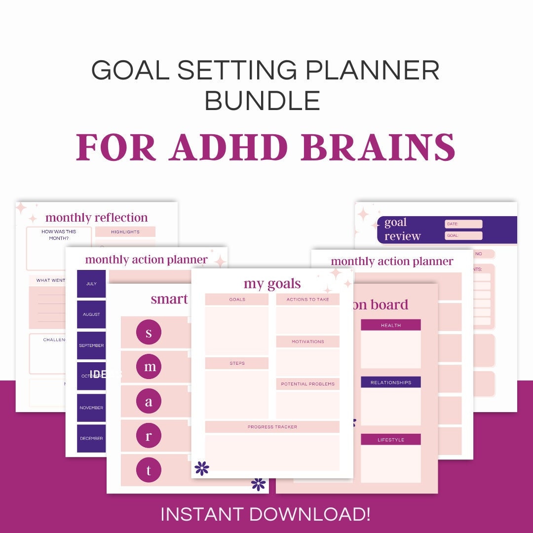 ADHD Goal Setting Planner Bundle, Goal Tracker, Vision Board, Action ...