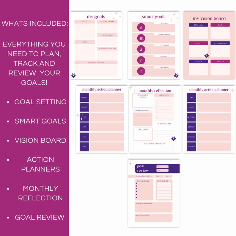 ADHD Goal Setting Planner Bundle, Goal Tracker, Vision Board, Action ...