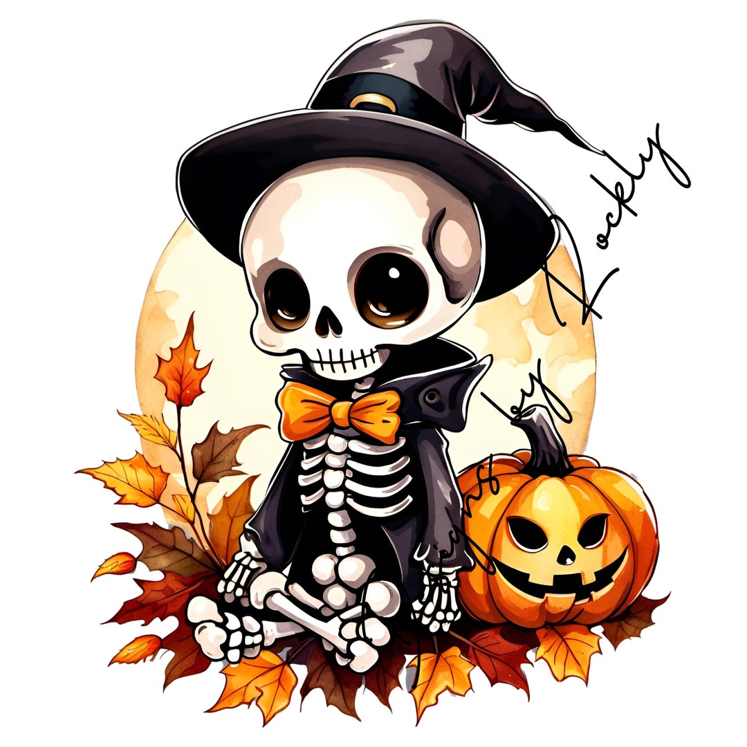 12x12 PNG Cute Skeleton Clipart Thanksgiving Autumn Halloween Original ...