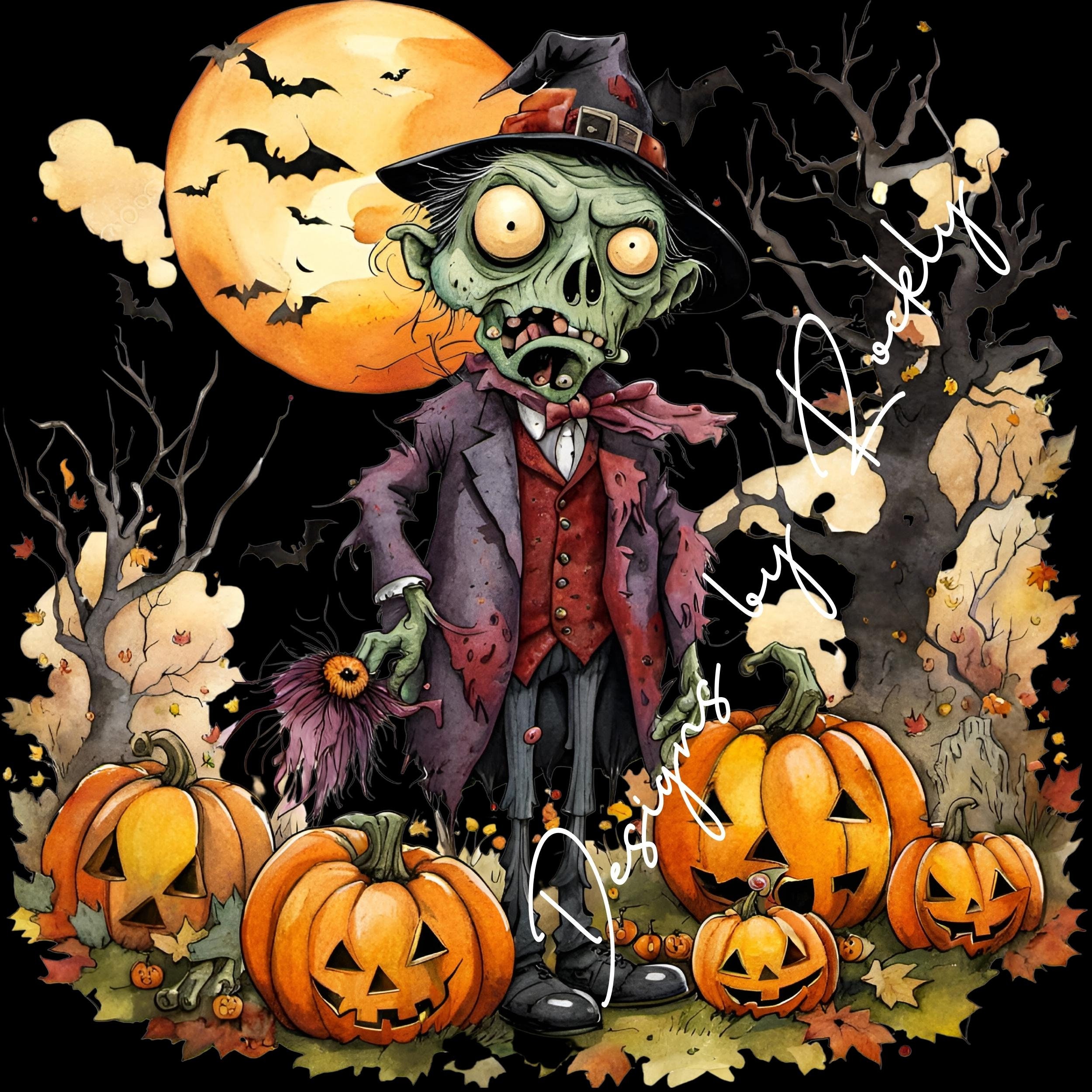12x12 PNG Funny Zombie Clipart Thanksgiving Autumn Halloween Original ...