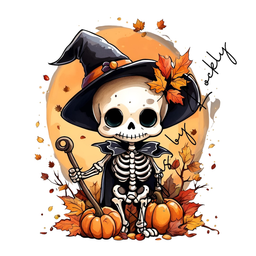 12x12 PNG Cute Skeleton Clipart Thanksgiving Autumn Halloween Original ...