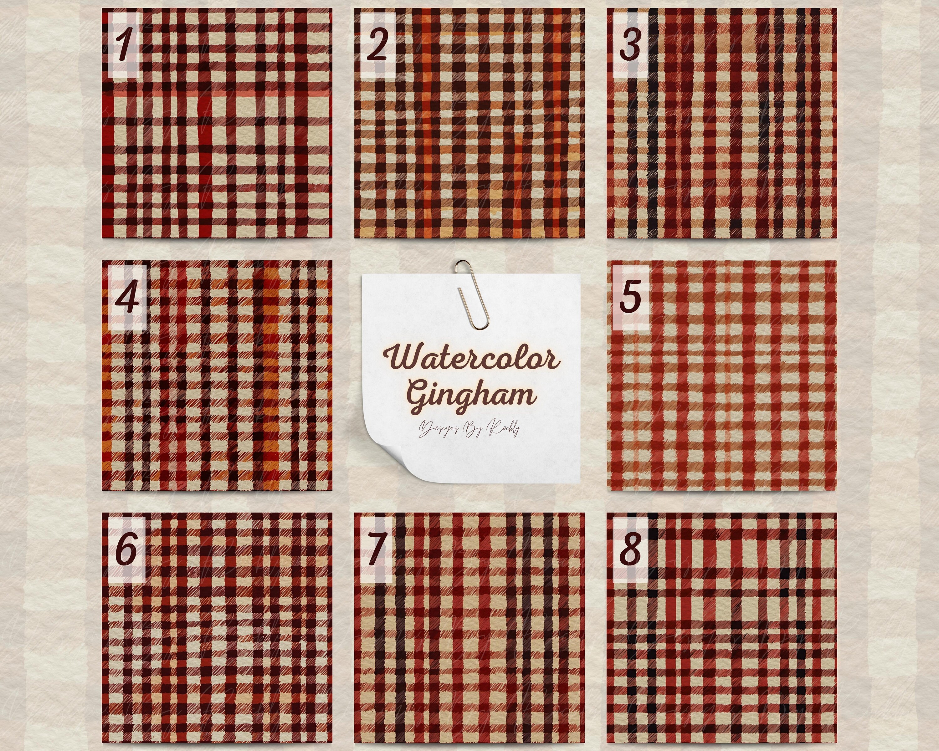 8x Gingham Pattern Bundle Watercolor Christmas, Picnic Plaid ...