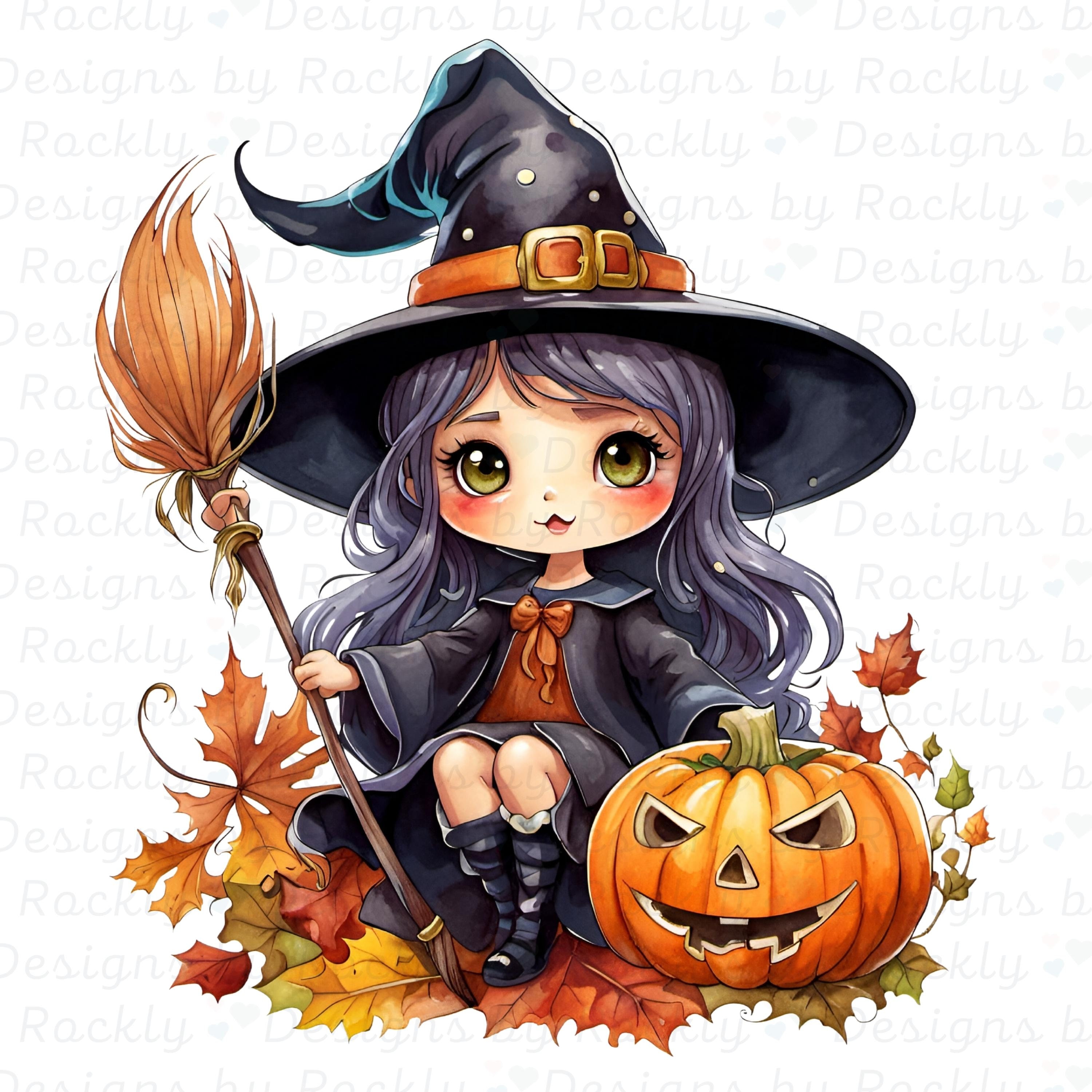 12x12 PNG Cute Witch Clipart Thanksgiving Autumn Halloween Original ...