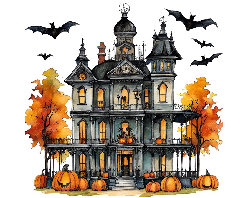 12x12 PNG Haunted House Clipart Thanksgiving Autumn Halloween Original ...
