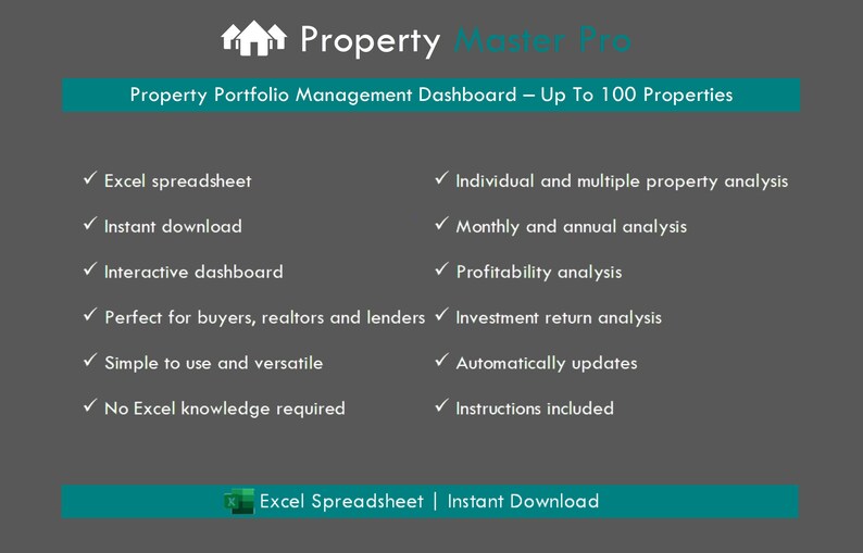 Rental Property Management Analysis Excel Spreadsheet, up to 100 ...