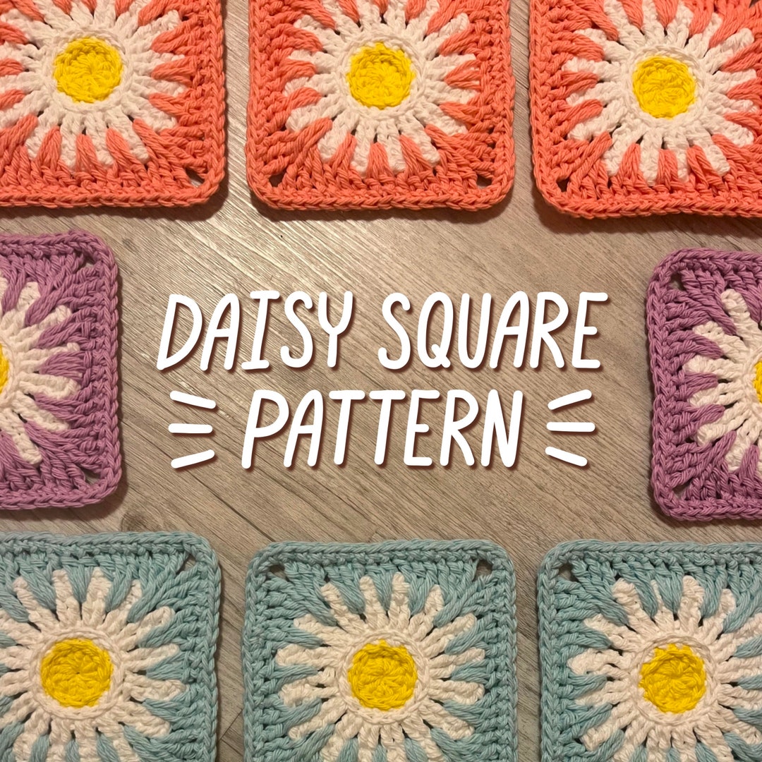 Crochet PATTERN Daisy Square, Intermediate Level, Flower Granny Square ...