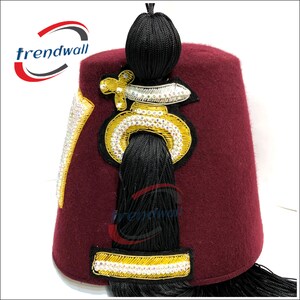 Masonic Shriner Fez Hat Burgundy Color Four Line Rhinestone Hand ...