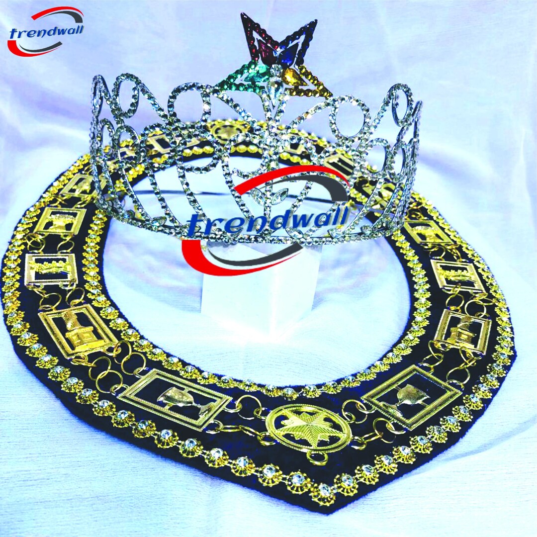 Masonic Associate Matron OES Crown in Silver Tone With OES Chain Collar ...