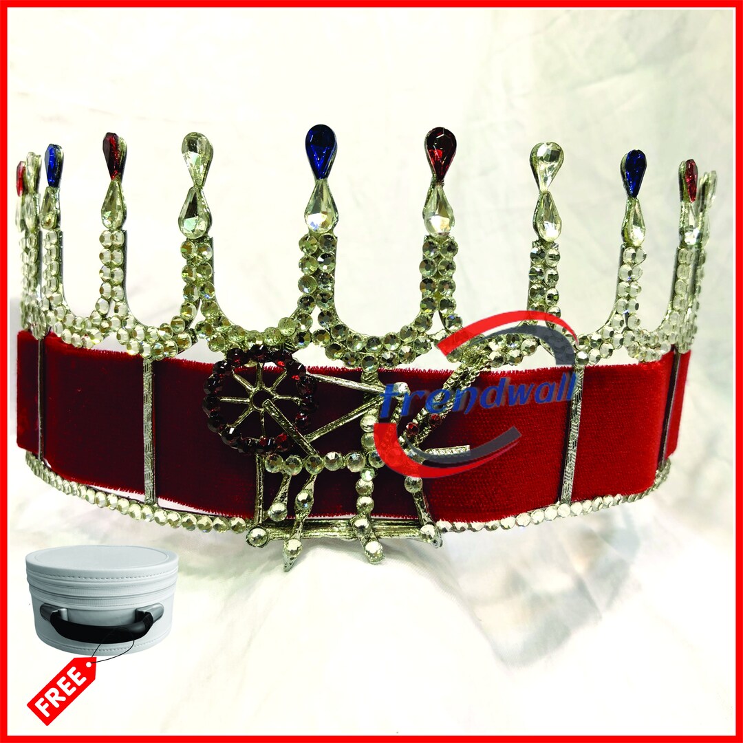 HOJ Crown Silver Tone Red Ribbon 12pointes, Masonic Freemason Heroines ...