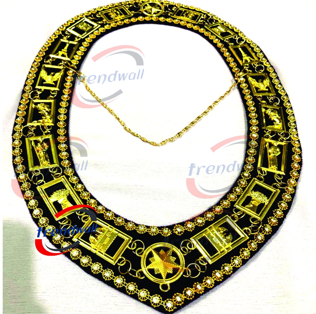 Masonic HOJ Chain Collar Purple Velvet Backing Decorated With Rhinestone Women's Chain Collar ...