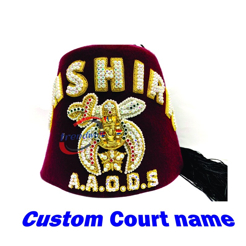 Fez Shriner, Masonic Shriner Fez Hand Embroidered With Rhinestone ...