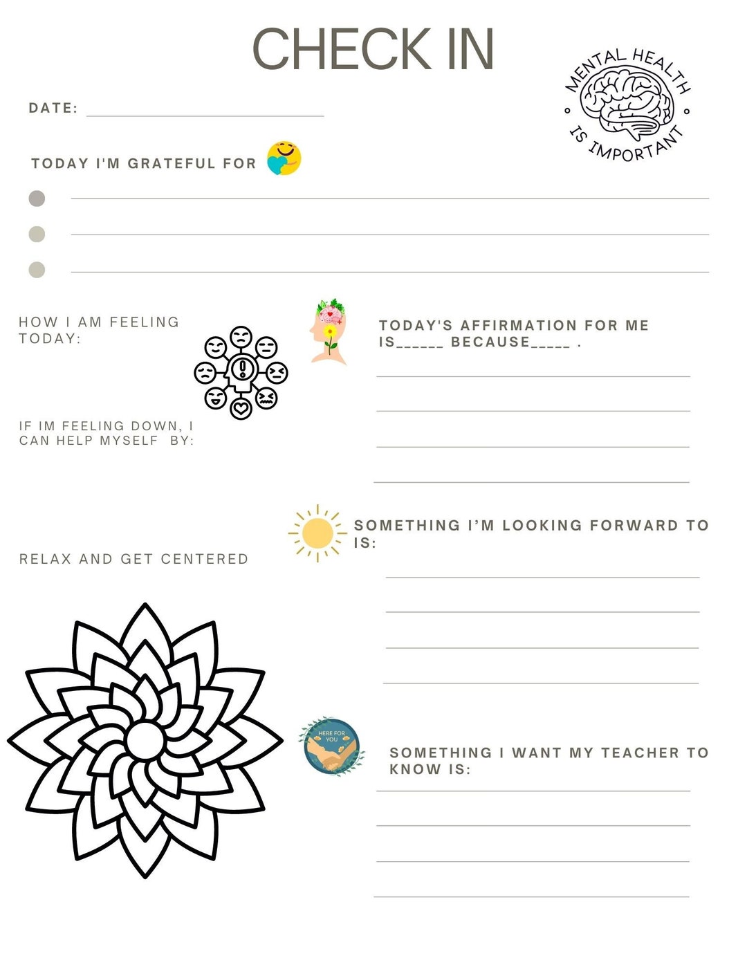 Student Mental Health Check In - Etsy