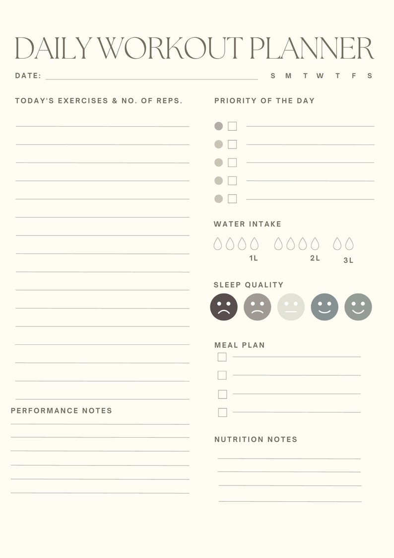 Daily Workout Planner, Exercise and Fitness Journal - Etsy