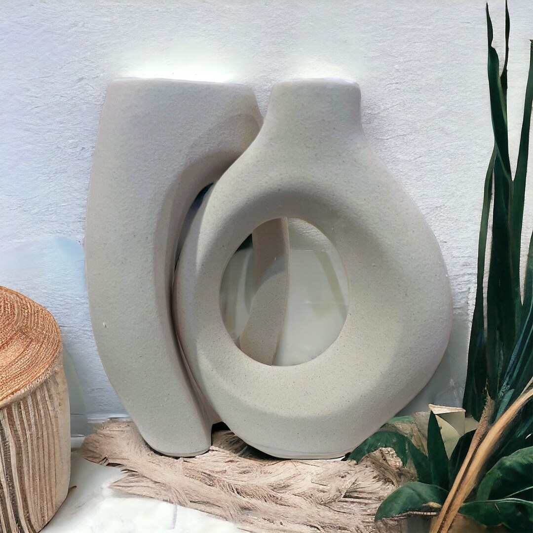 Nordic Set of 2 Natural Unglazed Ceramic Couples Embrace Vase - Etsy