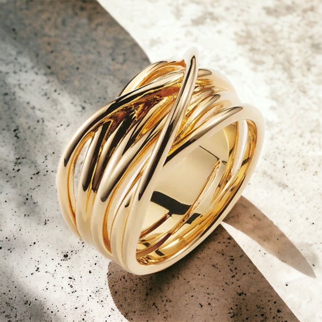 Vermeil 18k Gold Plated Sterling Silver Layer Design Contemporary Ring ...