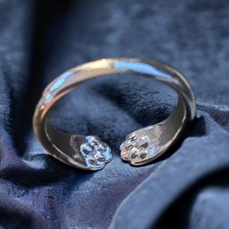 925 Sterling Sliver Kitty Cat Ring, Open Adjustable Paw Print Ring ...