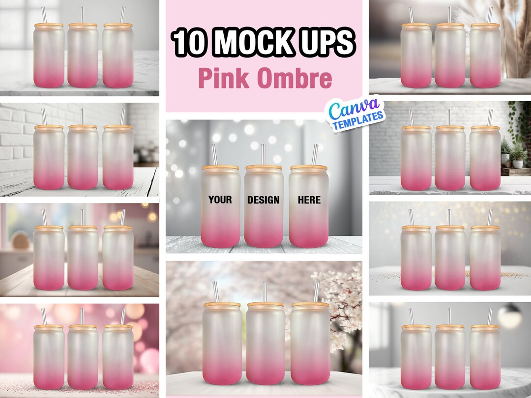 10 Pink Ombre Frosted 16oz Libbey Glass Can Mock Ups Canva Templates ...