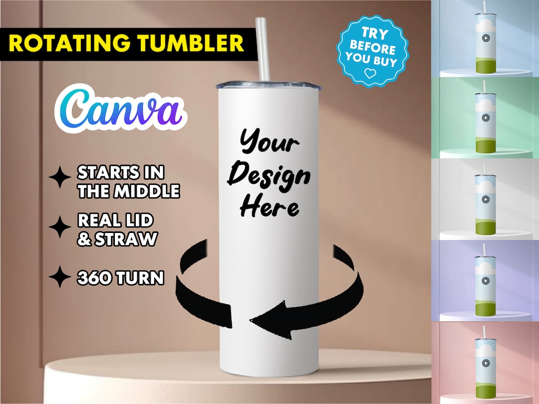 Rotating Tumbler, Lid and Straw Canva Preset Mock up Template - 6 ...