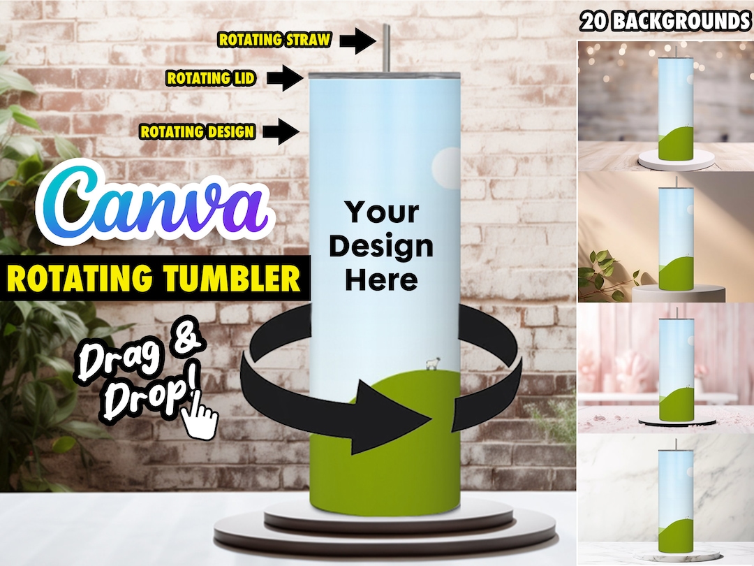 Rotating Tumbler, Lid and Straw Canva Preset Mock up Template - 20 ...