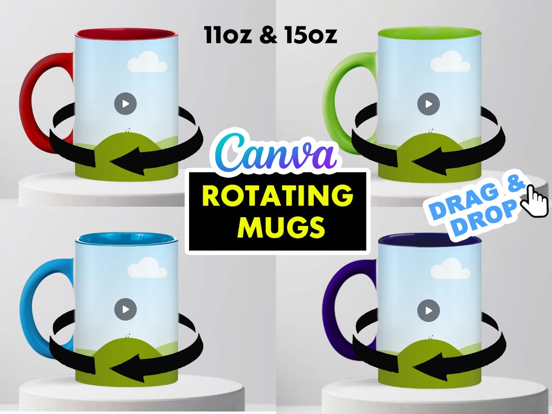 Rotating Two Tone Red, Green, Blue and Purple 15oz & 11oz Rotating Mug ...